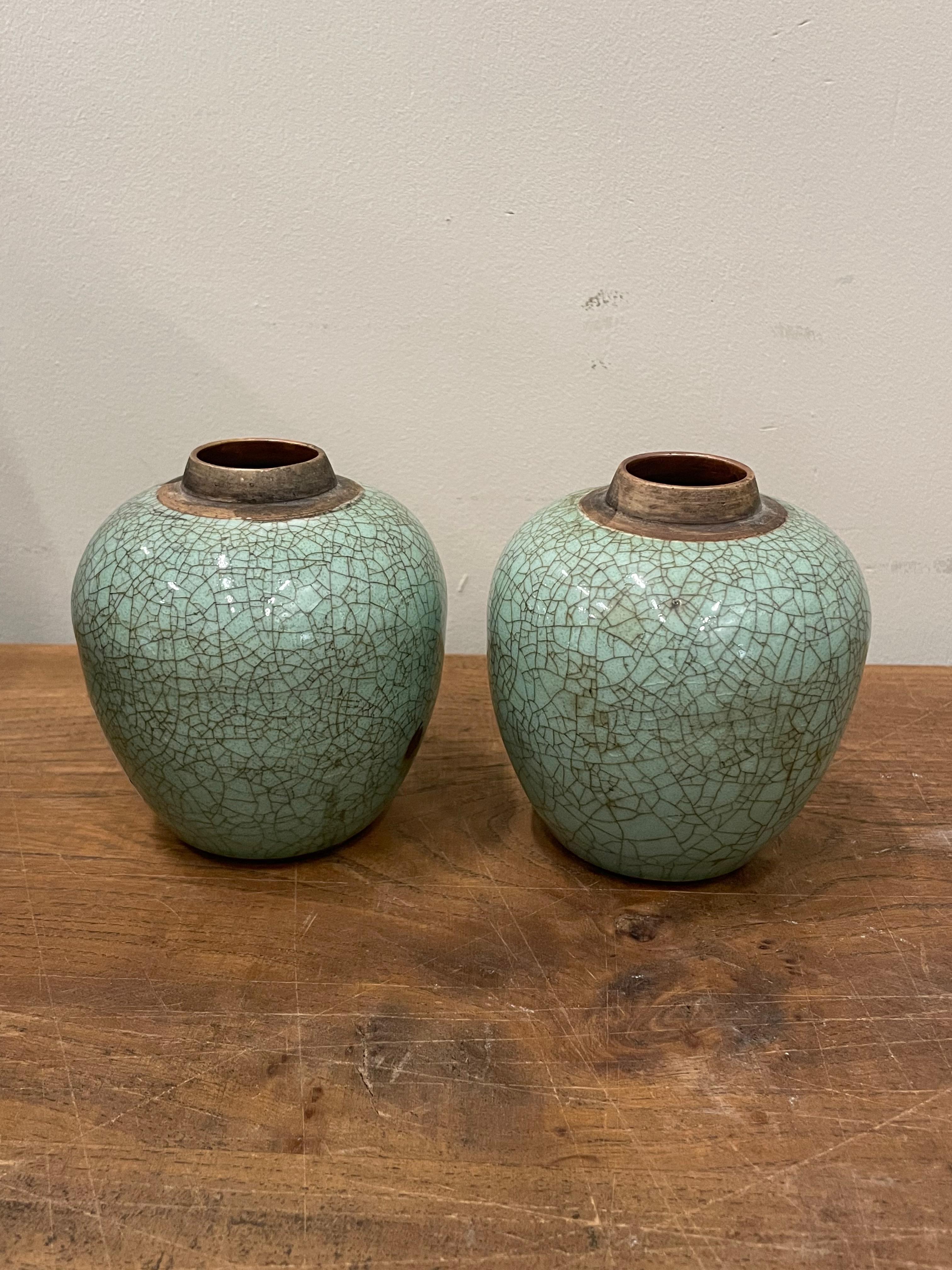 Celadon Crackle Glazed Small Vase, China, Contemporary For Sale at 1stDibs