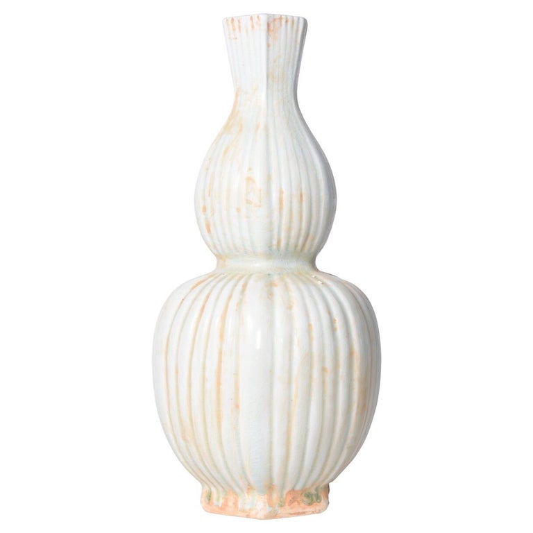 Celadon Fluted Hexagonal Double Gourd Vase For Sale at 1stDibs