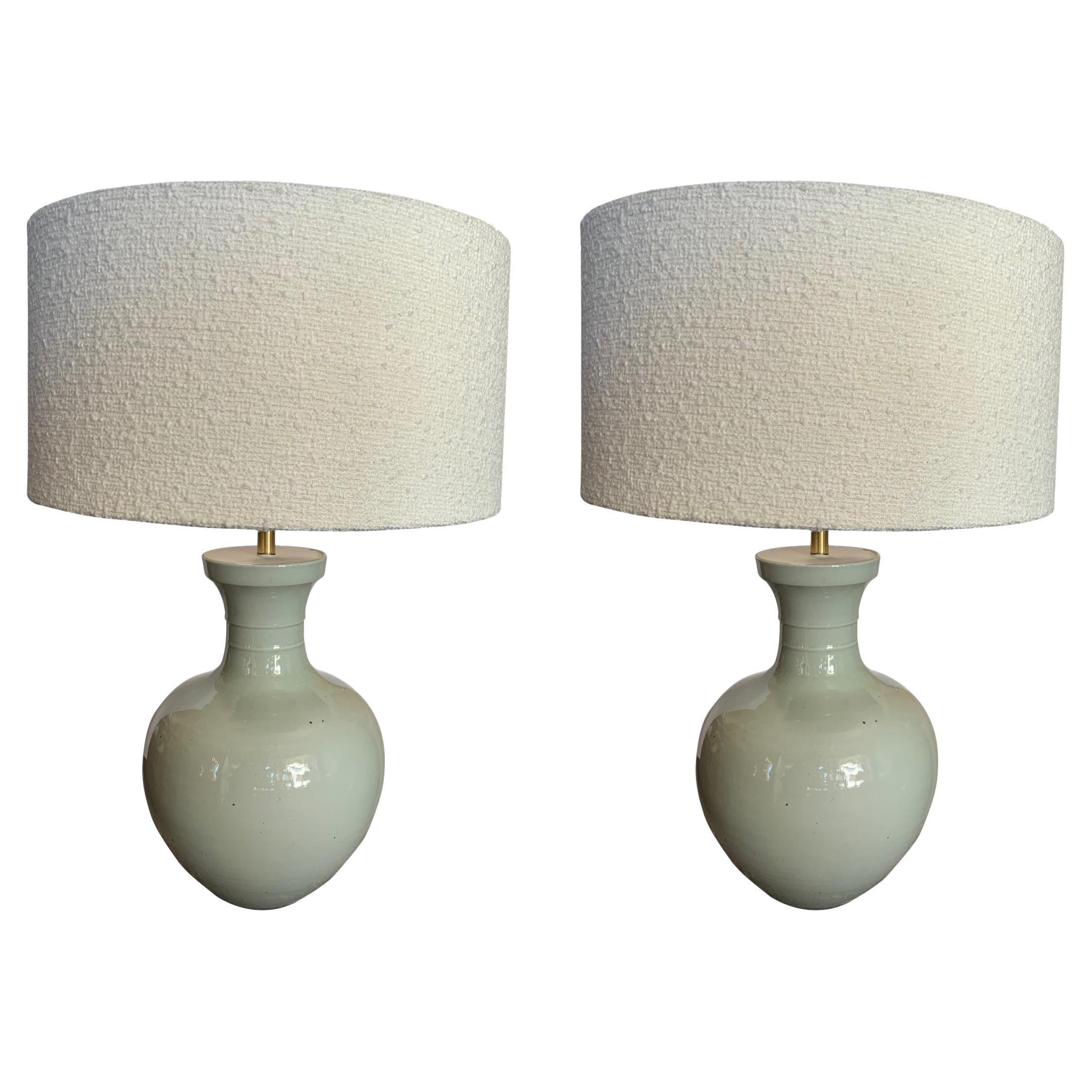 Blue Horizontal Striated Pattern Pair Of Lamps With Shades, China ...