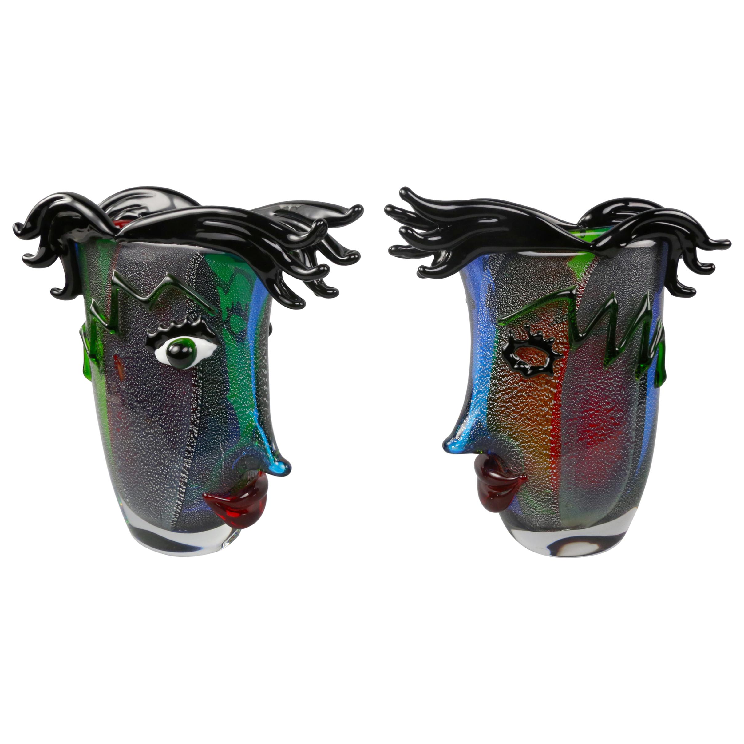 Exceptional Multi Sommerso Picasso Style Abstract Face Art Glass ...