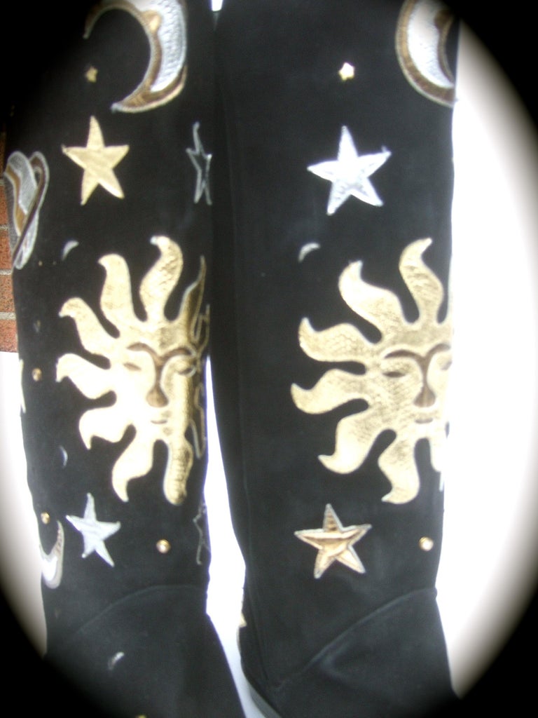 Celestial Black Suede Metallic Appliqué Moons, Stars, Planets and Sun ...