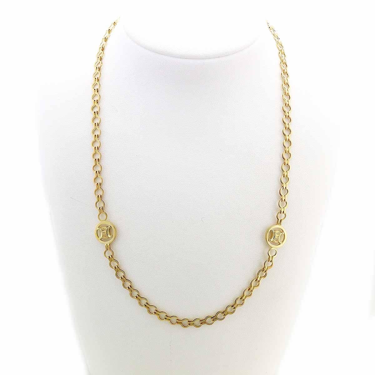 CELINE 18K Yellow Gold Logo Long Chain Necklace and Bracelet set For ...