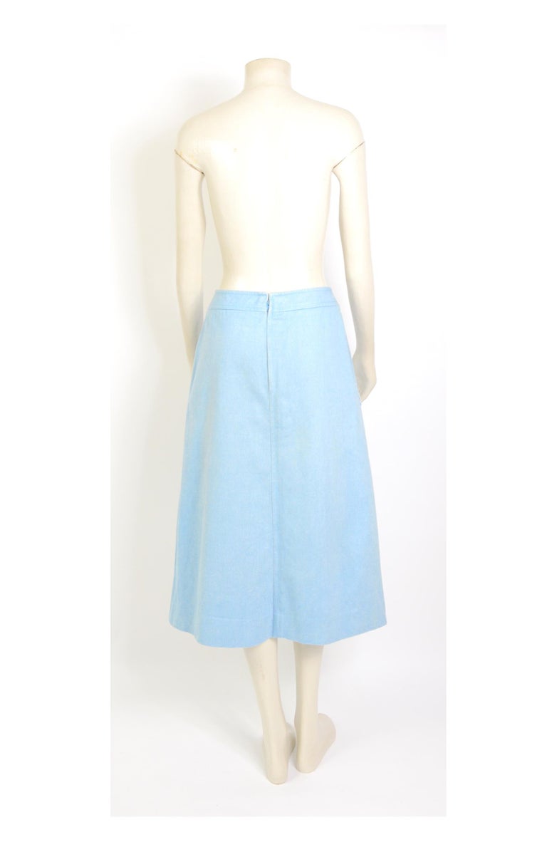 Celine 1970s vintage gold logo buttons denim A-Line midi skirt For Sale ...