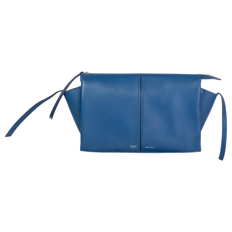 CELINE aqua blue TRI-FOLD Clutch on Chain Supple Natural Calfskin ...