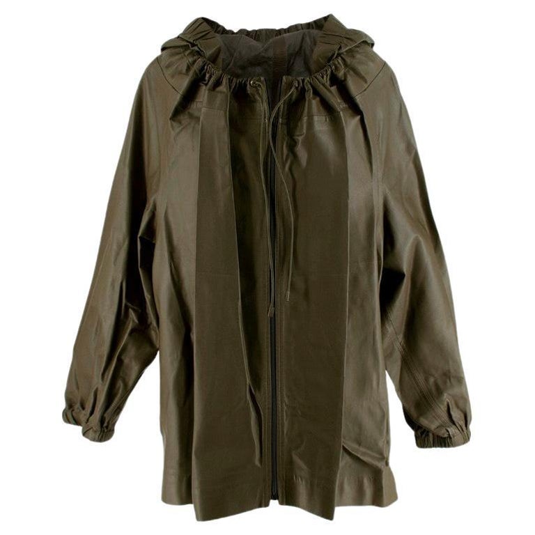 Celine Army Green Calfskin Leather Hooded Rain Coat For Sale at 1stDibs