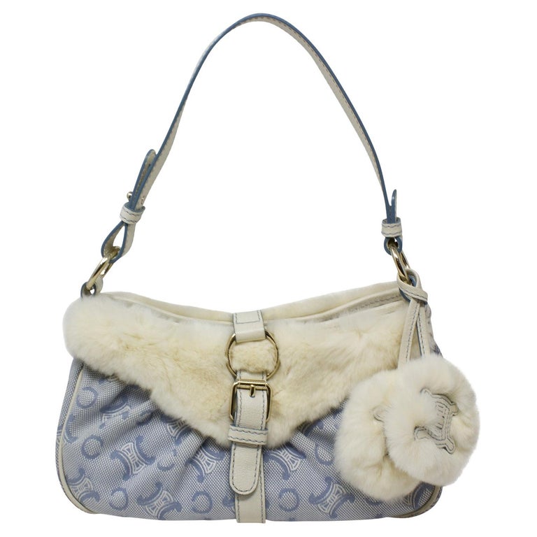 Celine Baby Blue Logo Fur Shoulder Bag For Sale at 1stDibs