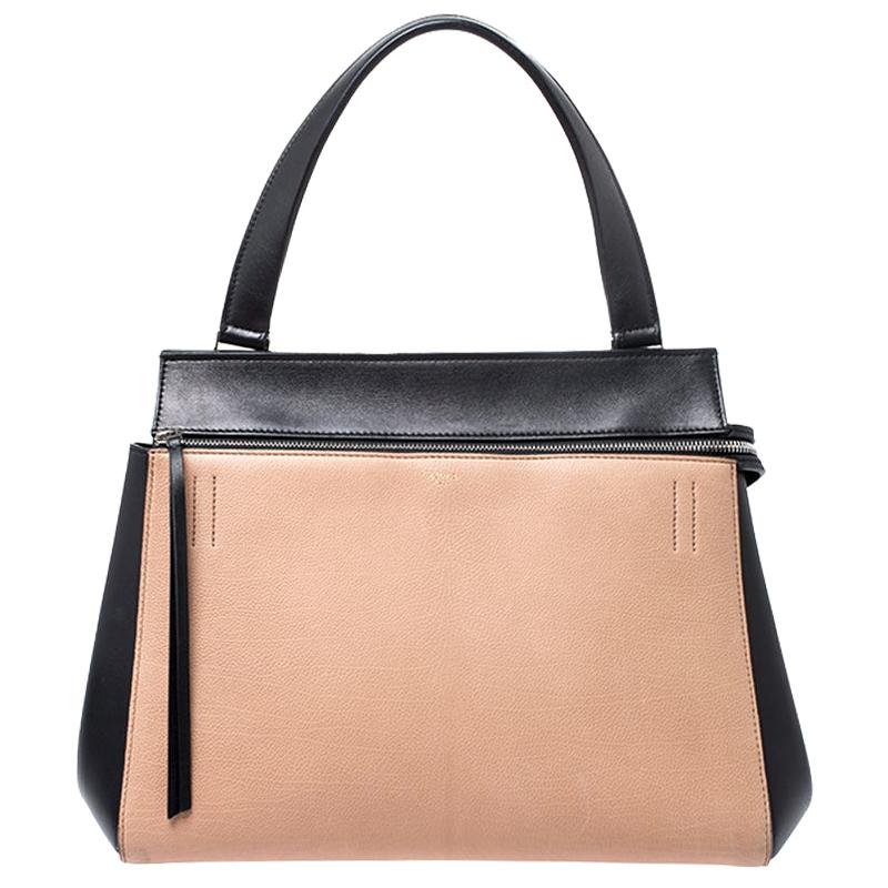 Celine Beige/Black Leather Medium Edge Bag at 1stDibs