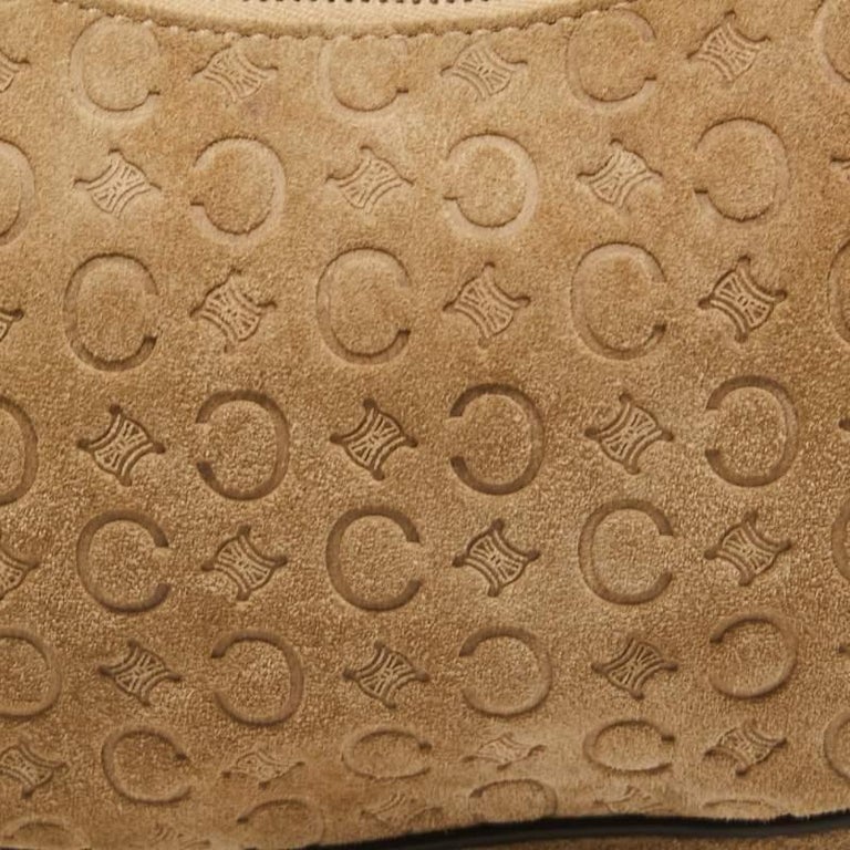 Celine Beige Embossed Suede Vintage Ava Hobo For Sale at 1stDibs