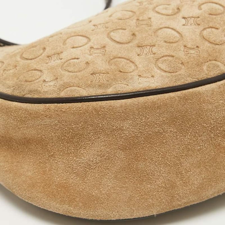 Celine Beige Embossed Suede Vintage Ava Hobo For Sale at 1stDibs