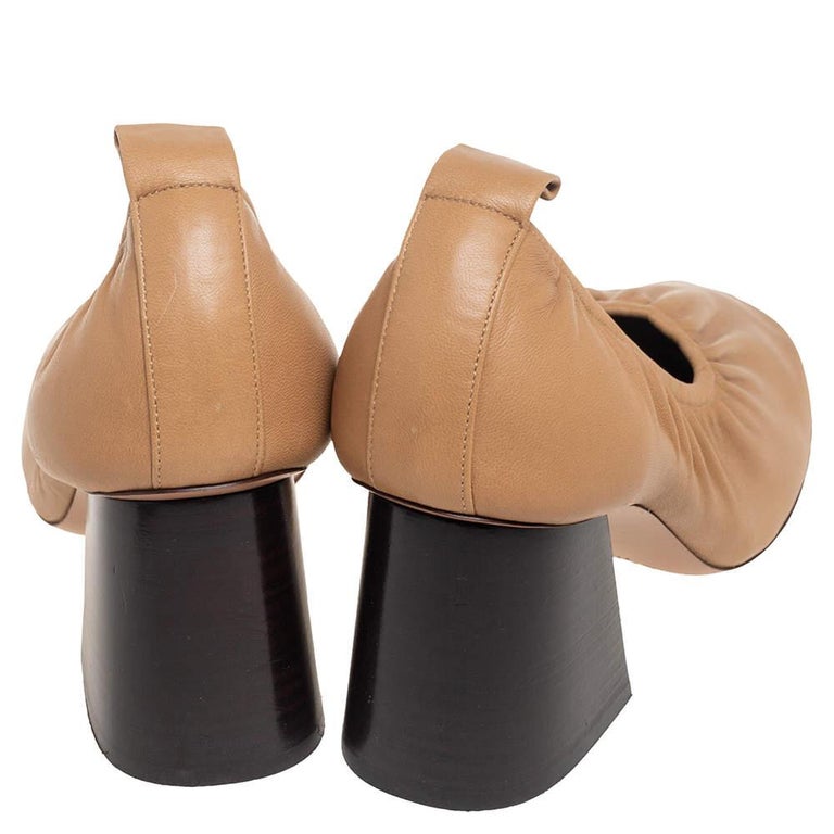 Celine Beige Leather Scrunch Ballerina Block Heel Pumps Size 39 For ...