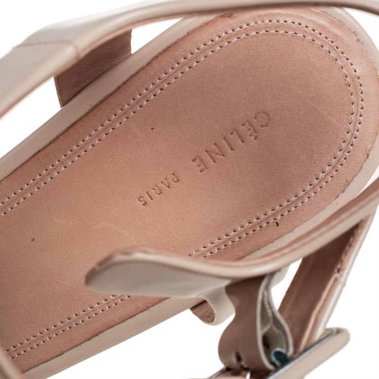 Celine Beige Patent Leather Platform Wedge Sandals Size 38.5 at 1stDibs