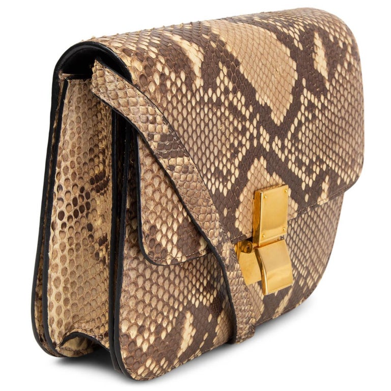 CELINE beige PYTHON CLASSIC MEDIUM Shoulder Bag For Sale at 1stDibs