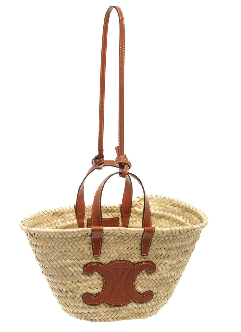 Celine Beige Wicker Classic Basket Teen Triomphe Tote Bag For Sale at ...