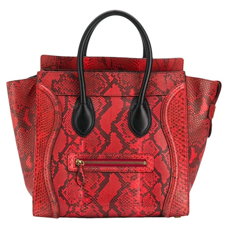 Céline Black and Red Python Print Luggage Handbag at 1stDibs
