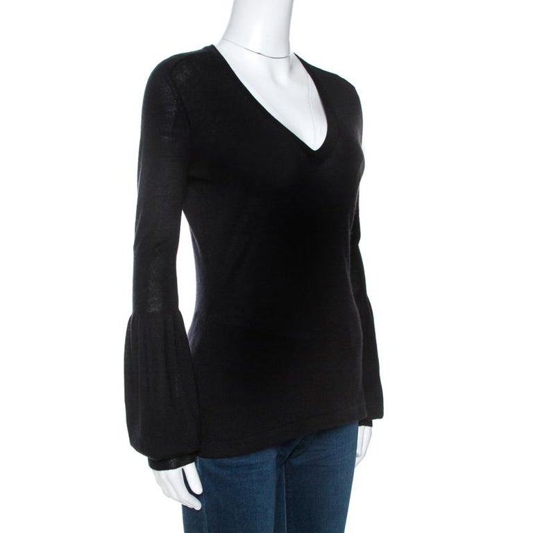 Celine Black Cashmere Knit Long Sleeve Top M For Sale at 1stDibs