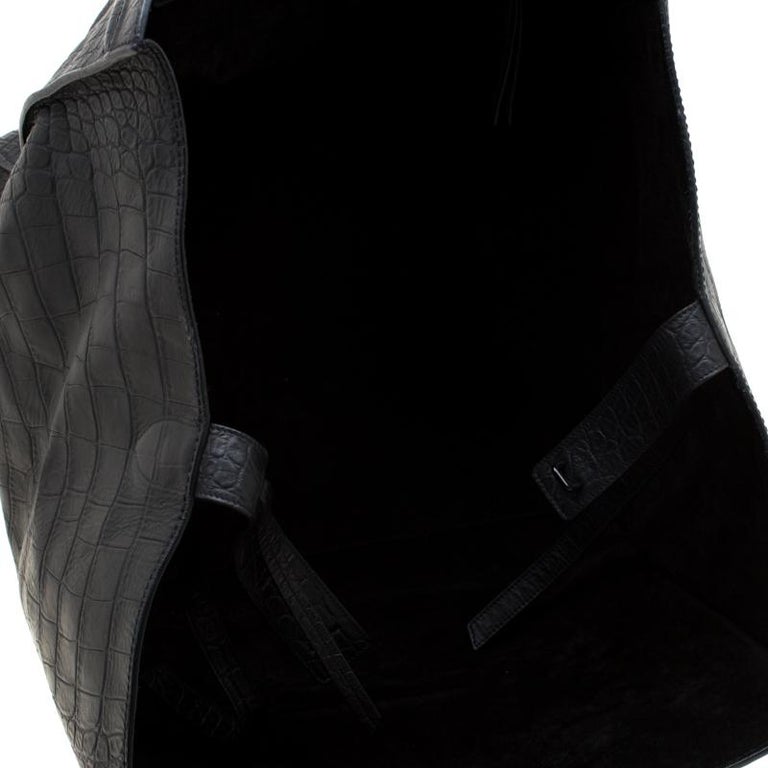 Celine Black Croc Embossed Leather Large Phantom Luggage Tote For Sale ...