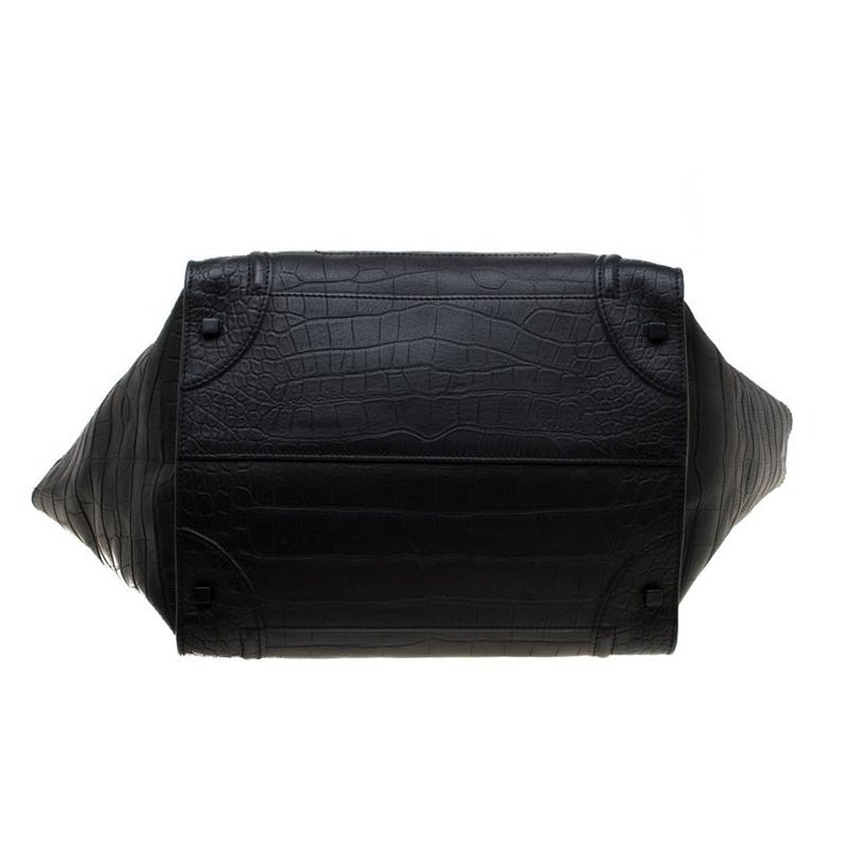 Celine Black Croc Embossed Leather Large Phantom Luggage Tote For Sale ...