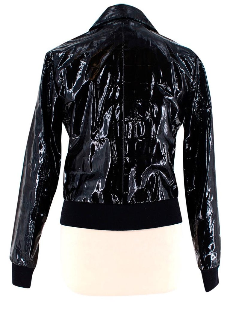 Celine Black Crocodile Embossed Laminated Lambskin Cropped Jacket For ...