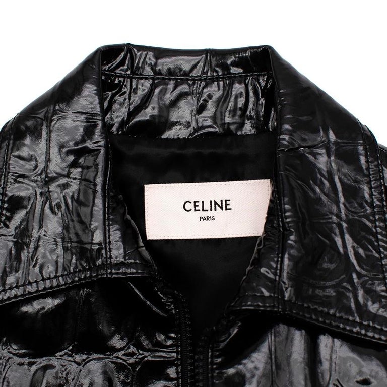 Celine Black Crocodile Embossed Laminated Lambskin Cropped Jacket For ...