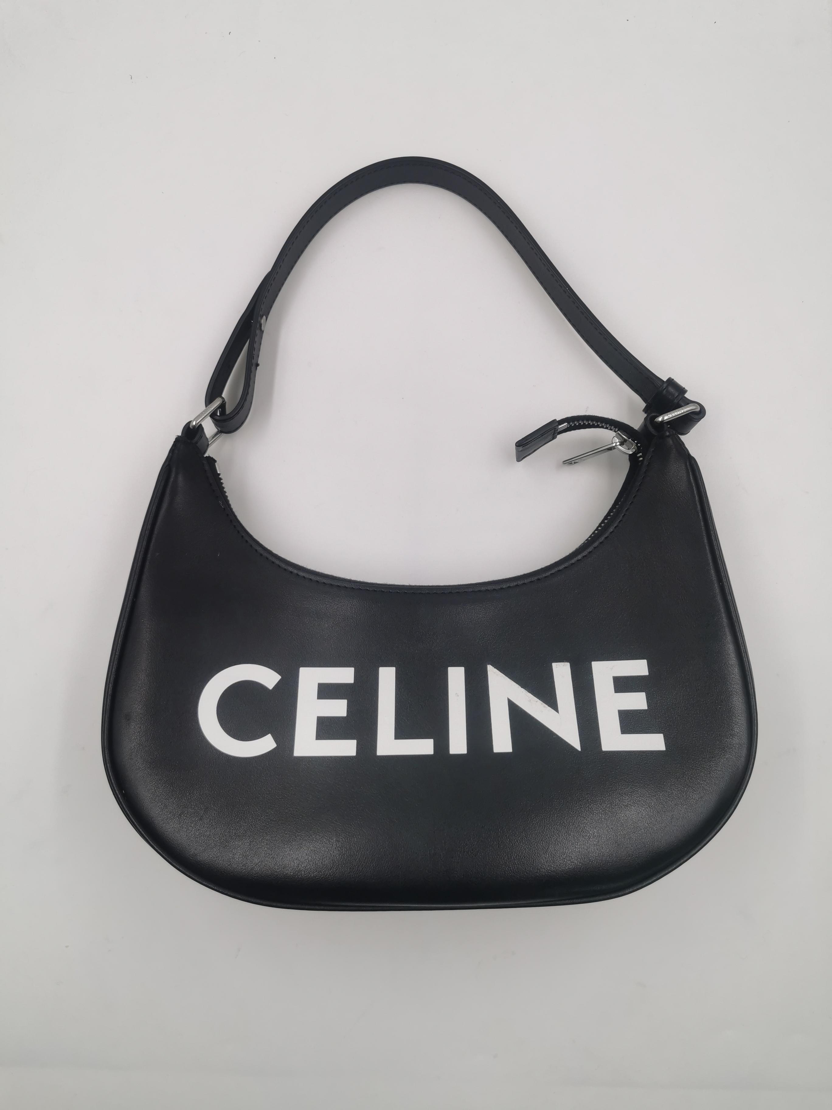 Celine Black Leather Ava with White Logo Alphabet Shoulder Bag For Sale ...