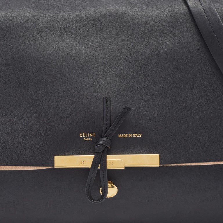 Celine Black Leather Clasp Flap Shoulder Bag For Sale at 1stDibs
