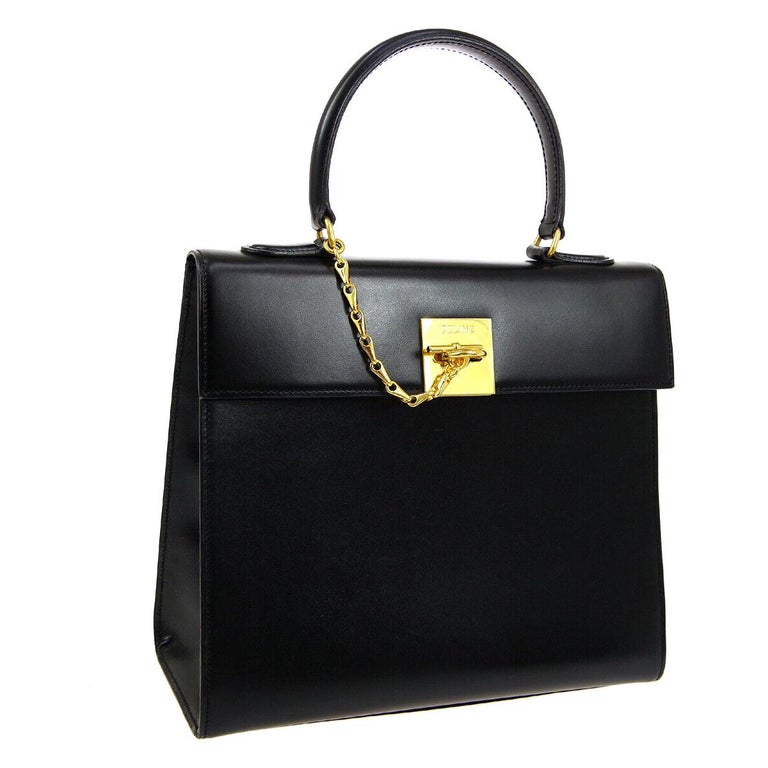 Celine Black Leather Gold Evening Kelly Top Handle Satchel Shoulder ...