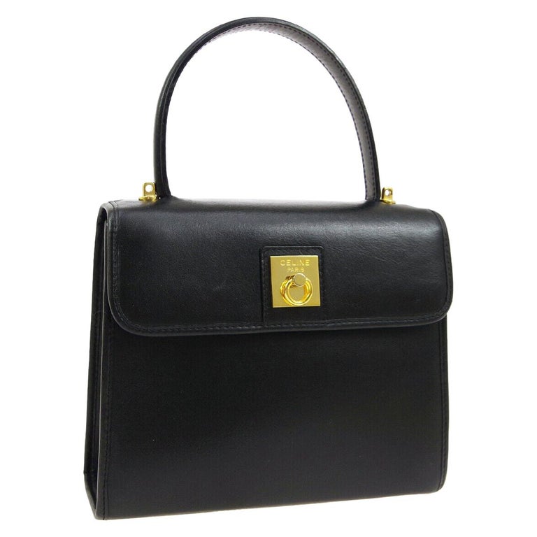 Celine Black Leather Gold Toggle Kelly Top Handle Satchel Shoulder Flap ...