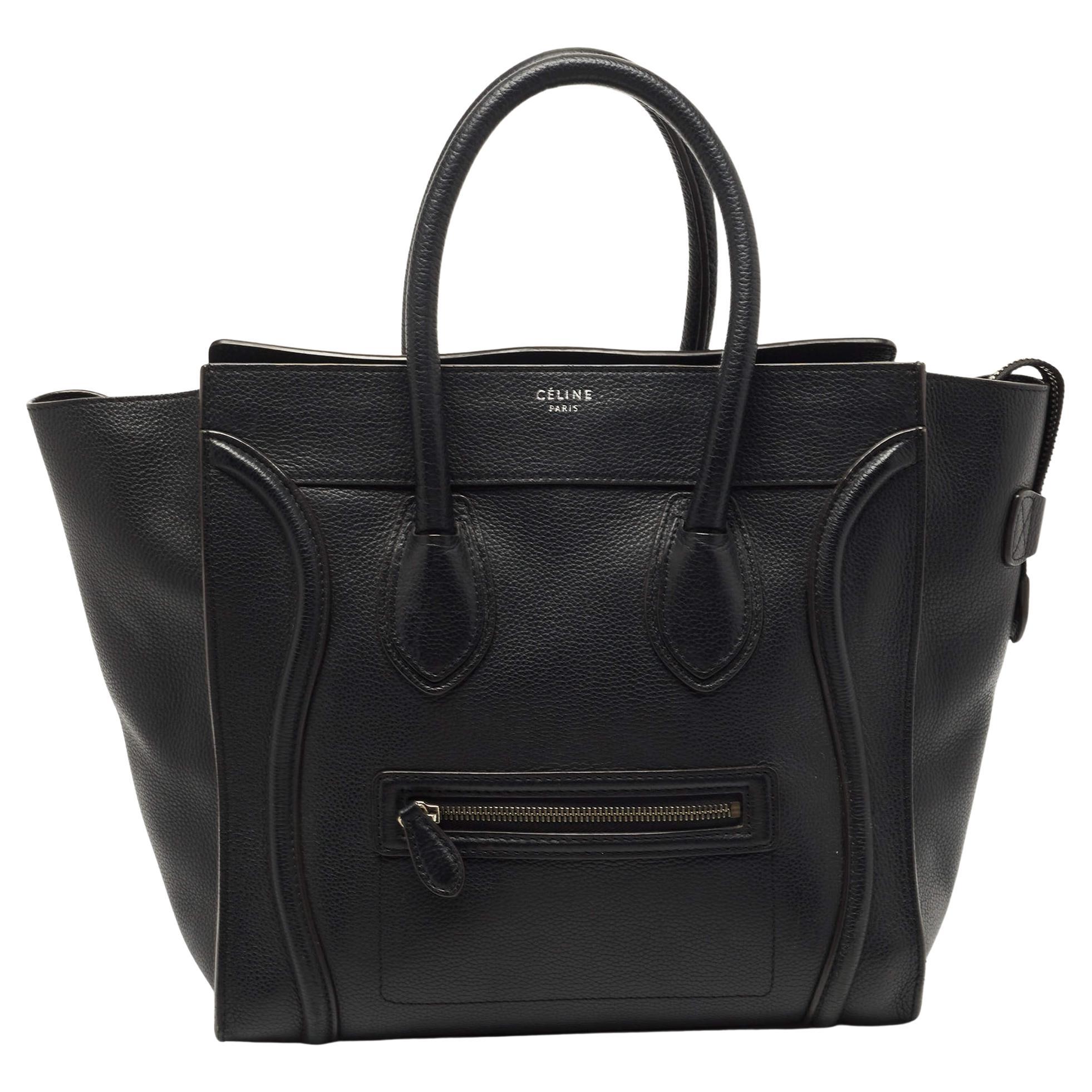 Celine Black Leather Silver Chain Hardware Crossbody Shoulder Bag at ...