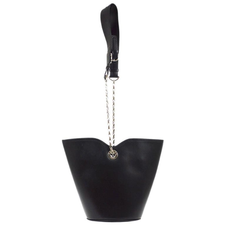 Celine Black Leather Silver Chain Open Top Bucket Shoulder Bag at 1stDibs