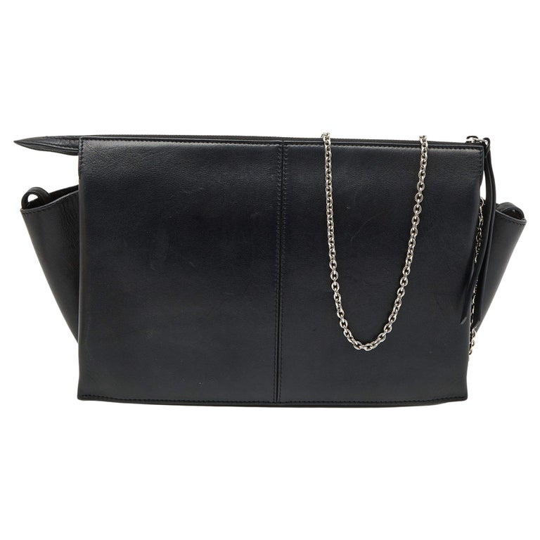 Celine Black Leather Trifold Chain Clutch at 1stDibs