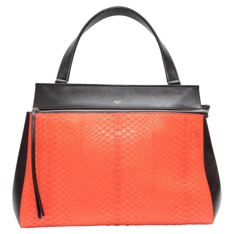 Celine Black and Orange Leather and Python Edge Handbag For Sale at 1stDibs