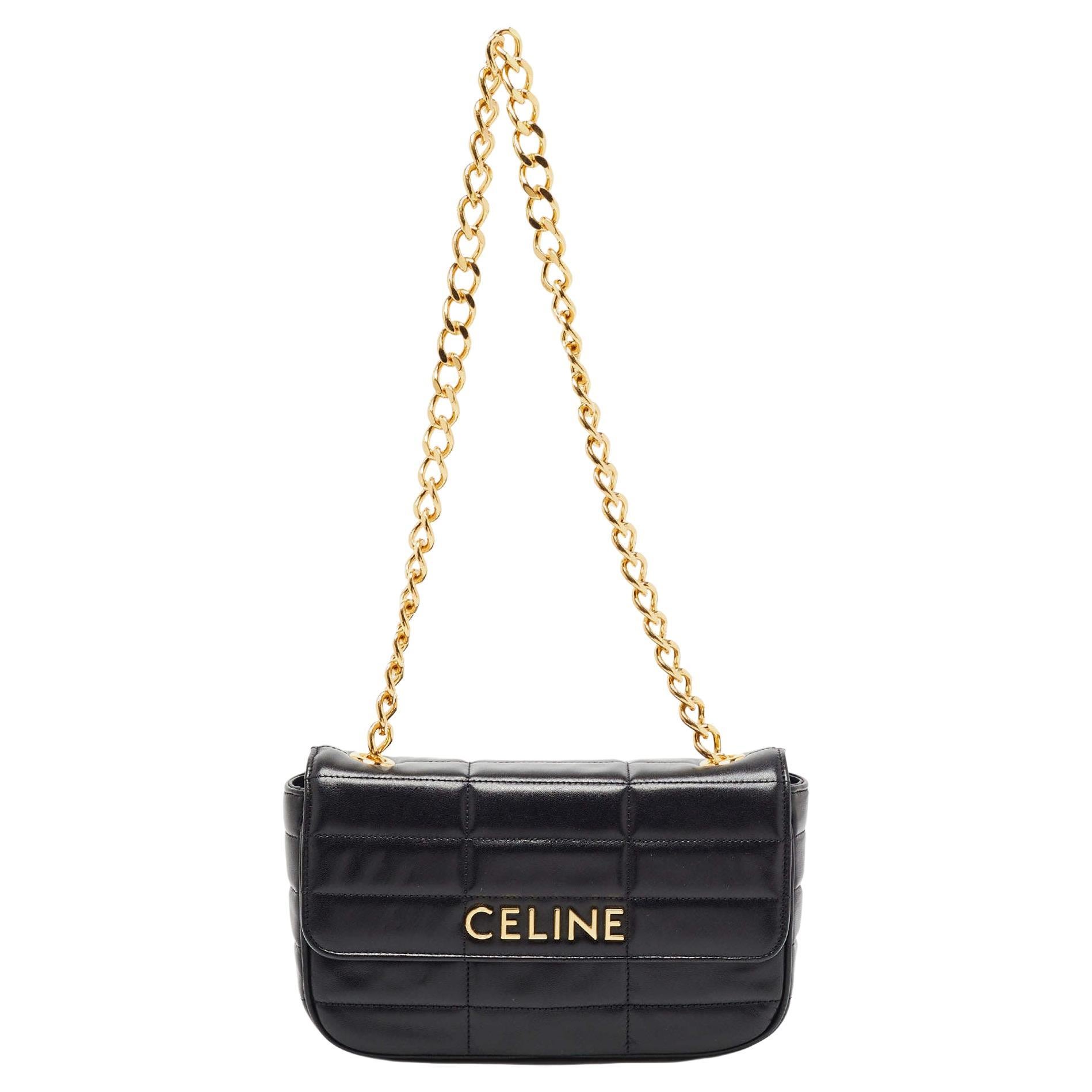 Celine Black Quilted Leather Chain Shoulder Bag For Sale at 1stDibs