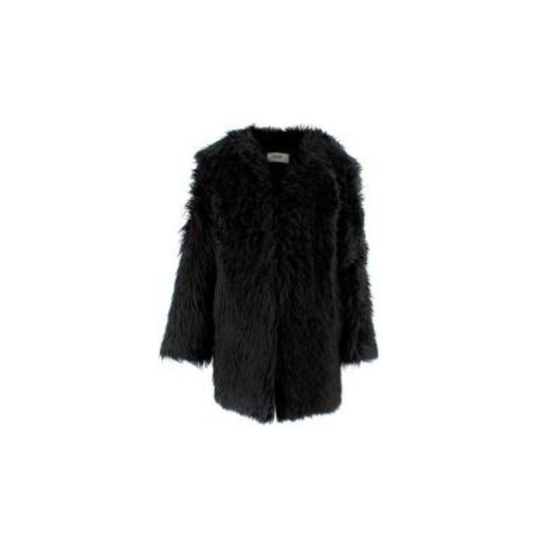 Celine Black Shaggy Mid-Length Shearling Coat For Sale at 1stDibs