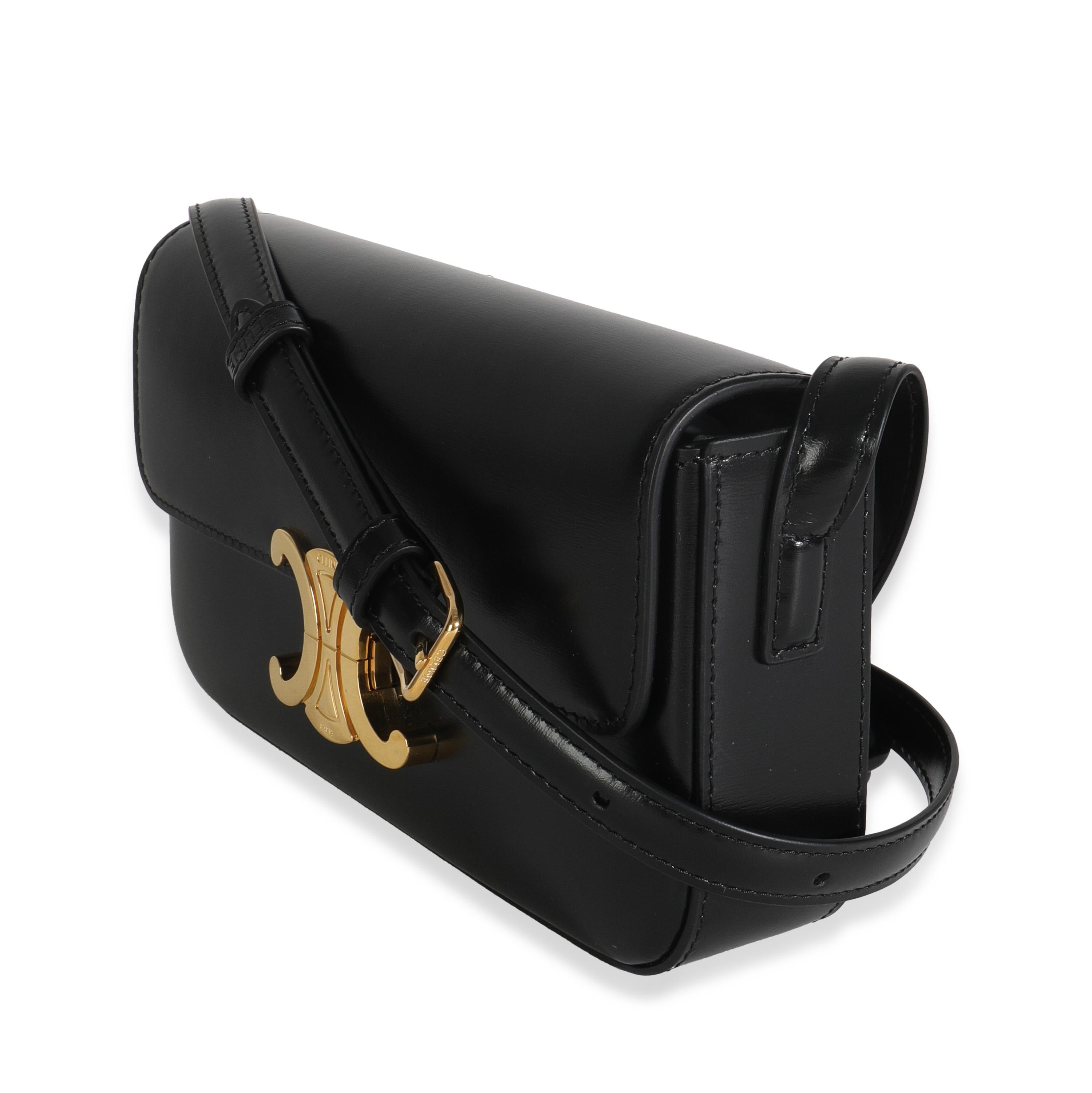 Celine Black Shiny Calfskin Claude Triomphe Shoulder Bag For Sale at ...