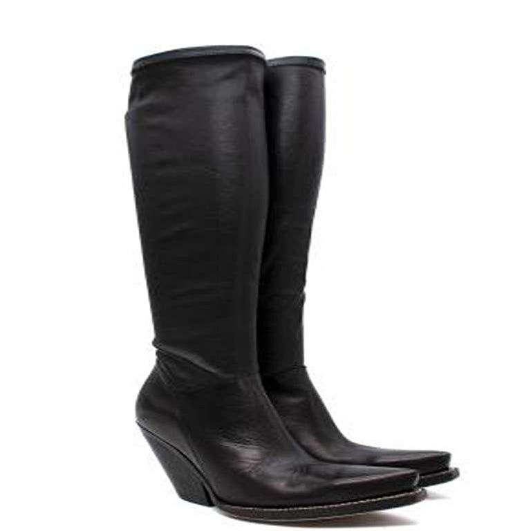 Celine Black Stretch Leather Western Heeled Long Boots For Sale at 1stDibs
