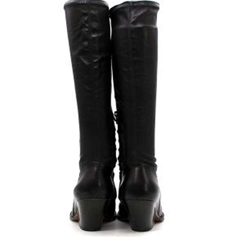 Celine Black Stretch Leather Western Heeled Long Boots For Sale at 1stDibs
