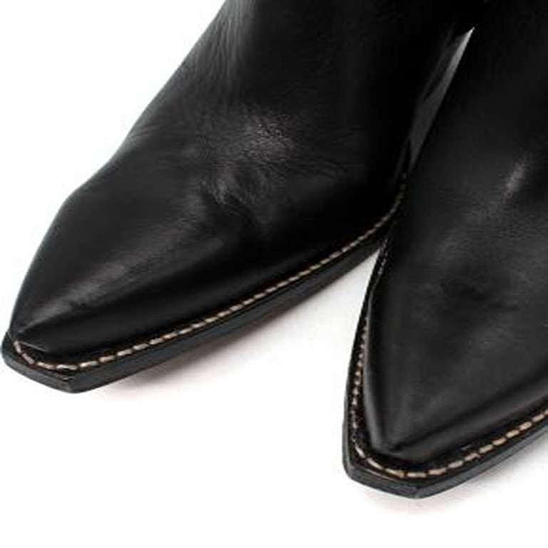 Celine Black Stretch Leather Western Heeled Long Boots For Sale at 1stDibs