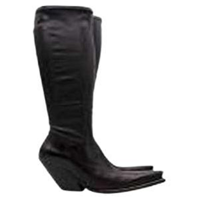 Celine Black Stretch Leather Western Heeled Long Boots For Sale at 1stDibs