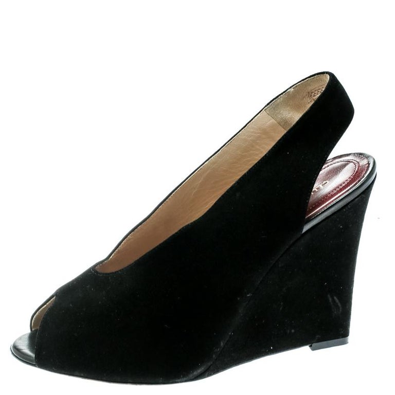 Céline Black Suede Leather Slingback Wedge Sandals Size 37 at 1stDibs