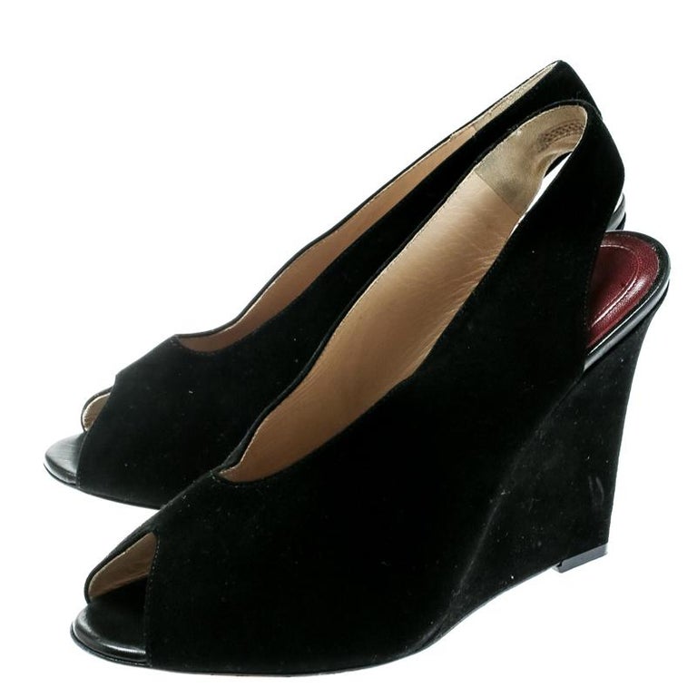 Céline Black Suede Leather Slingback Wedge Sandals Size 37 at 1stDibs