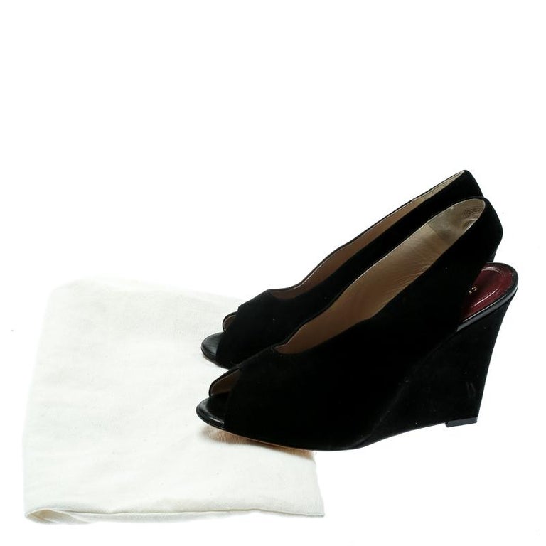 Céline Black Suede Leather Slingback Wedge Sandals Size 37 at 1stDibs