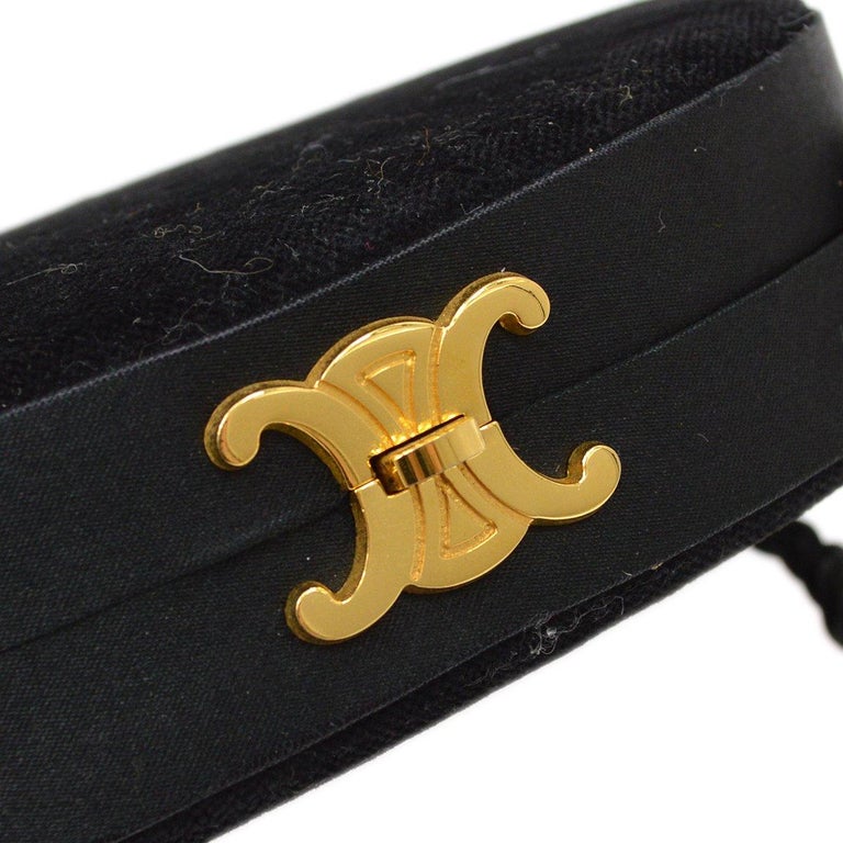 CELINE Black Velvet Gold Logo Shoulder Evening Clutch Bag Bag For Sale ...