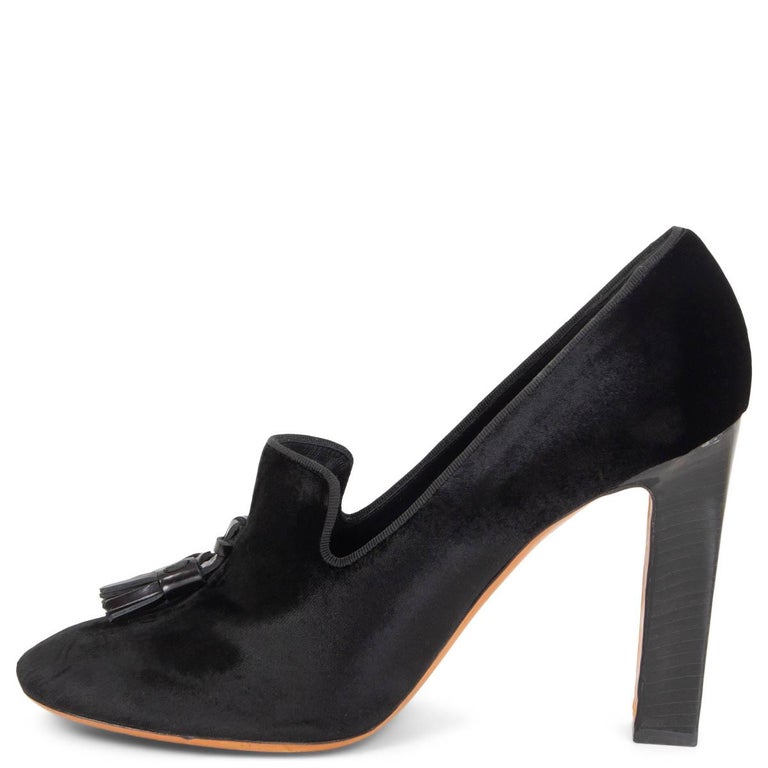 CELINE black VELVET TASSEL Pumps Shoes 40 For Sale at 1stDibs