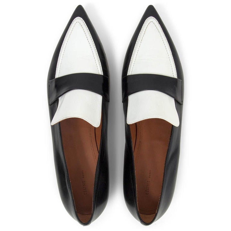 CELINE black and white leather POINTED TOE Loafers Flats Shoes 41 For ...
