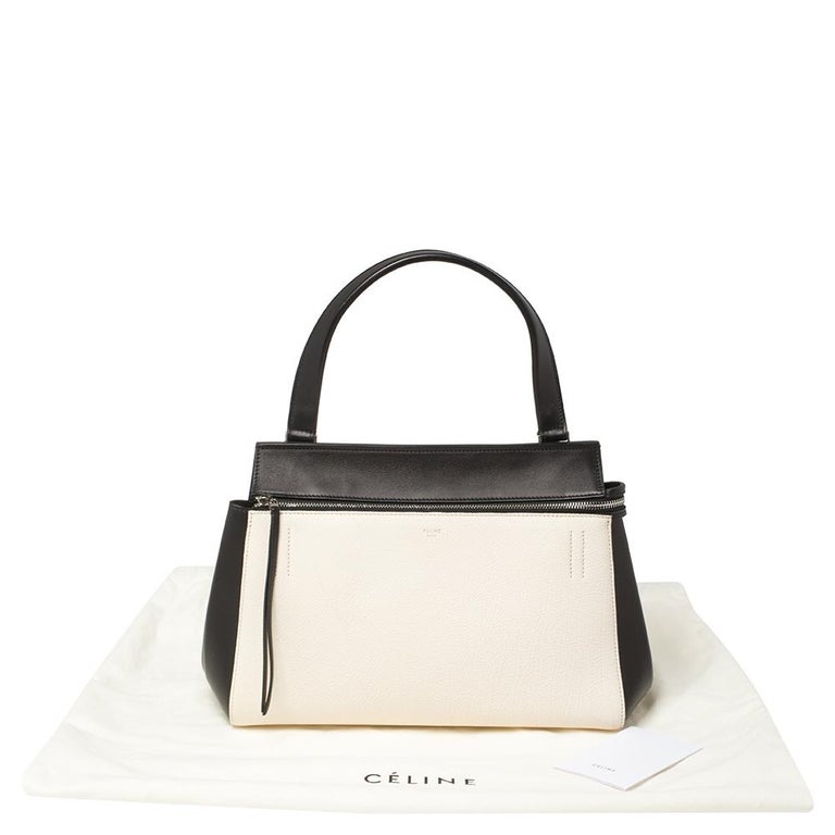 Céline Black/White Leather Small Edge Top Handle Bag For Sale at 1stDibs