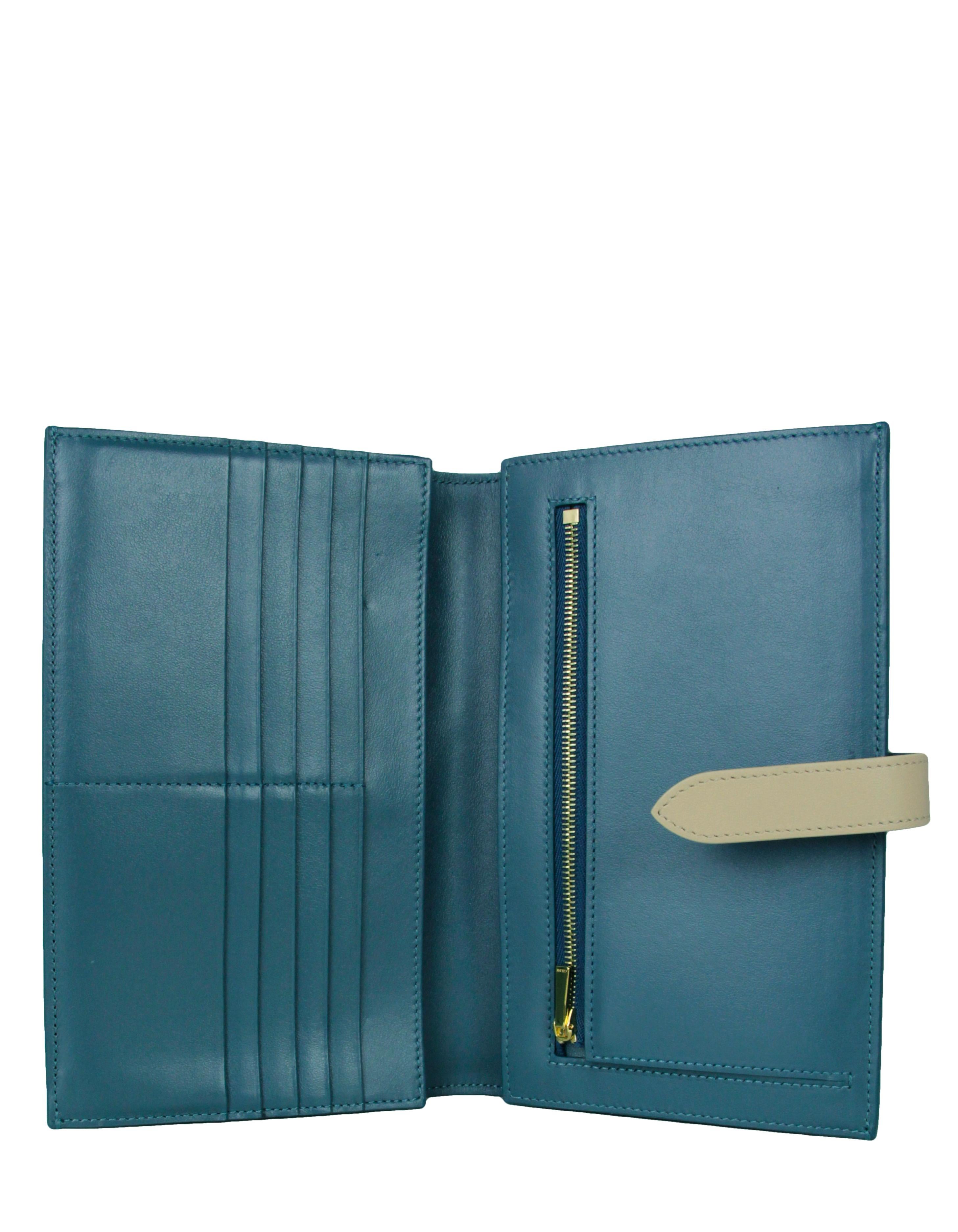 Celine Blue/Beige Calfskin Large Multifunction Snap Wallet For Sale at ...