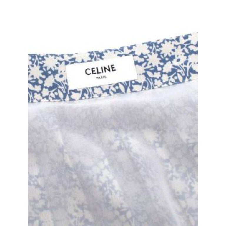 Celine Blue Floral Print Pleated Midi Skirt For Sale at 1stDibs