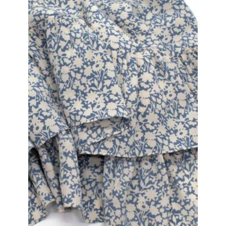 Celine Blue Floral Print Pleated Midi Skirt For Sale at 1stDibs