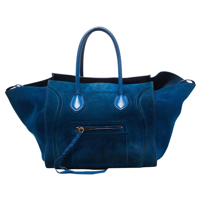 Celine Blue Leather and Suede Medium Phantom Luggage Tote For Sale at ...