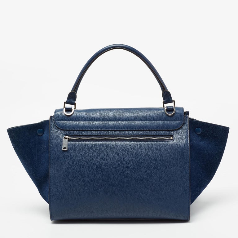 Celine Blue Leather And Suede Medium Trapeze Bag at 1stDibs